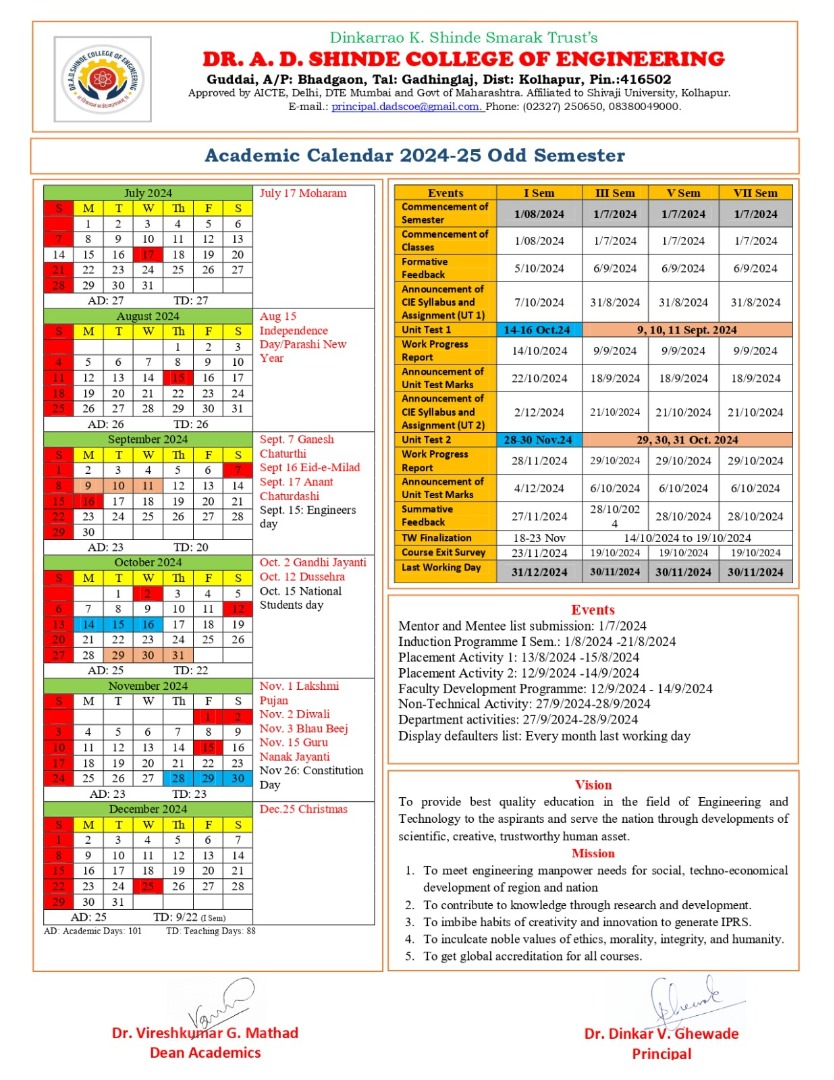 Academic Calender – Dr. A. D SHINDE COLLEGE OF ENGINEERING